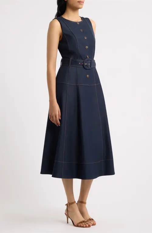 Tahari Belted Denim Midi Dress