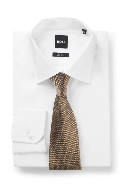 BOSS Textured Silk Jacquard Tie - Medium Beige