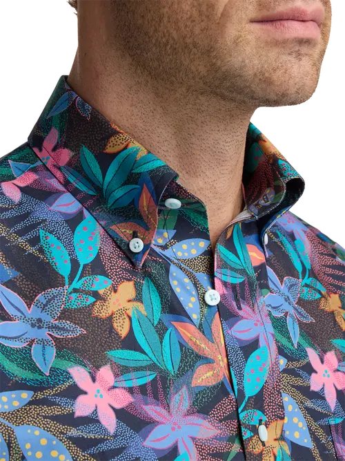 PAUL FREDRICK Cotton Buttondown Collar Poplin Tailored Hemmed Sleeve Short Sleeve Shirt