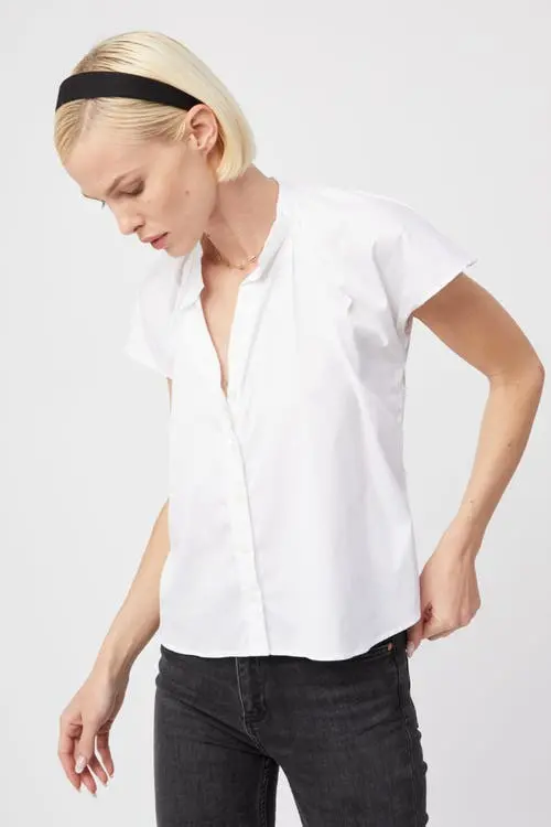 The Shirt By Rochelle Behrens The Flutter Shoulder Short Sleeve Shirt