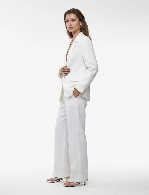 Koton Linen Blend Tailored Notched Collar Blazer