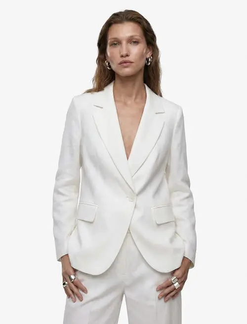 Koton Linen Blend Tailored Notched Collar Blazer