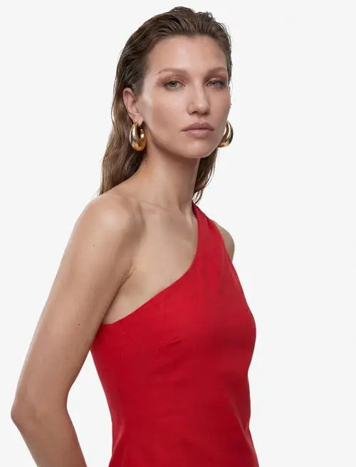 Koton Linen Blend Asymmetric One Shoulder Mini Dress