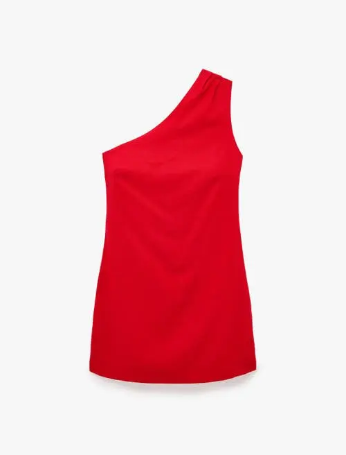 Koton Linen Blend Asymmetric One Shoulder Mini Dress