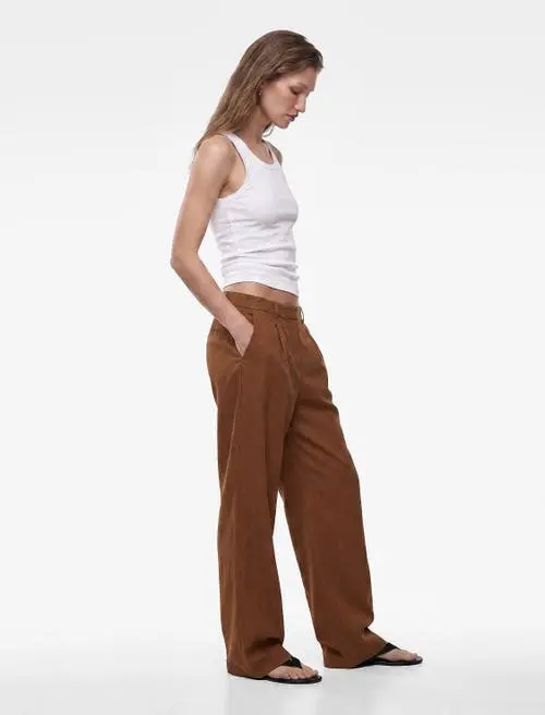 Koton Linen Blend Pleated Tailored Wide Leg Pants