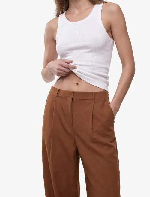 Koton Linen Blend Pleated Tailored Wide Leg Pants