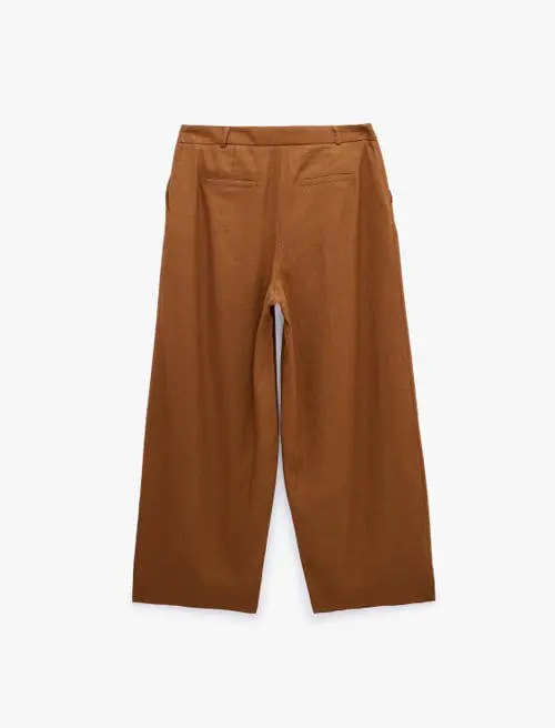 Koton Linen Blend Pleated Tailored Wide Leg Pants
