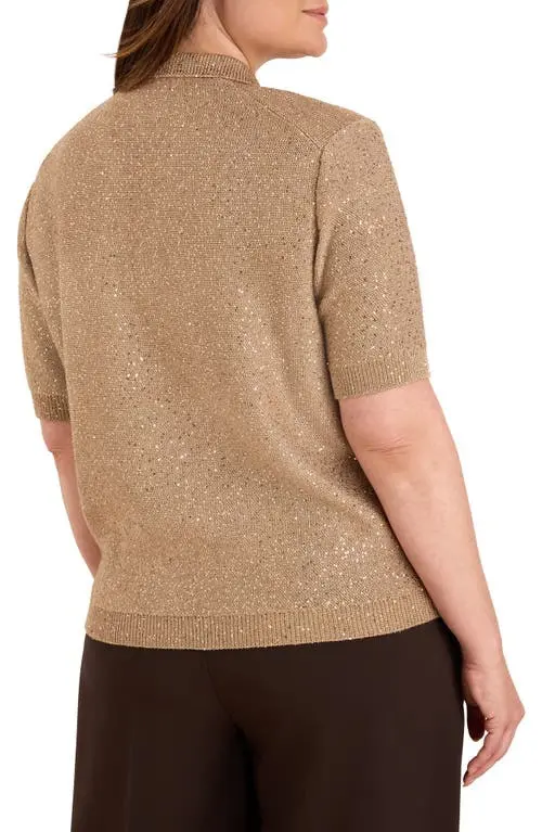 NIC+ZOE Anytime Sequin Polo Sweater - Chinchilla