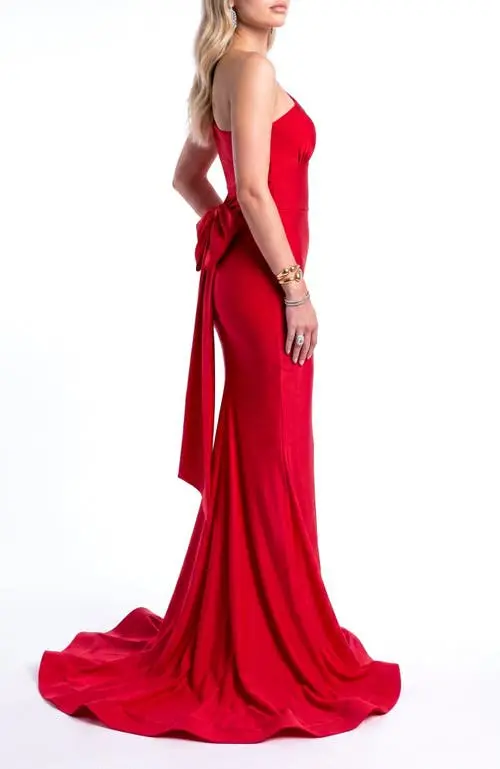 JESSICA ANGEL One-shoulder Tie-back Mermaid Evening Gown - Red