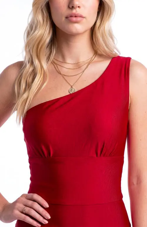 JESSICA ANGEL One-shoulder Tie-back Mermaid Evening Gown - Red