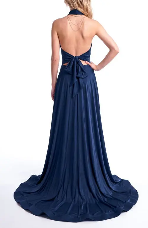 JESSICA ANGEL Halter Tie-back A-line Evening Gown - Navy