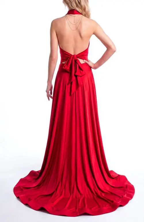 JESSICA ANGEL Halter Tie-back A-line Evening Gown - Red