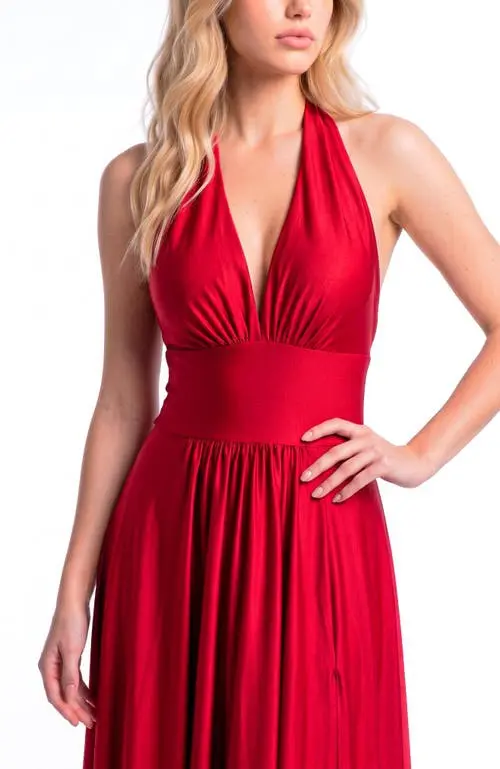 JESSICA ANGEL Halter Tie-back A-line Evening Gown - Red