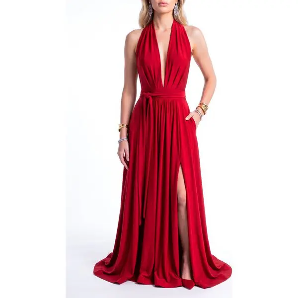 JESSICA ANGEL Infinite Convertible Halter Neck A-line Evening Gown - Red