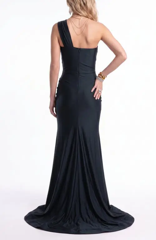JESSICA ANGEL One-shoulder Ruched Side-slit Mermaid Evening Gown - Black