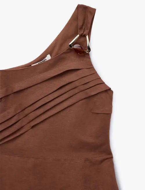 Koton Linen Blend Asymmetric Pleated One-shoulder Midi Dress
