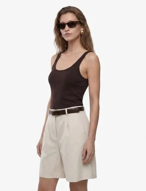 Koton Linen Blend Pleated Mid-rise Tailored Shorts With Belt