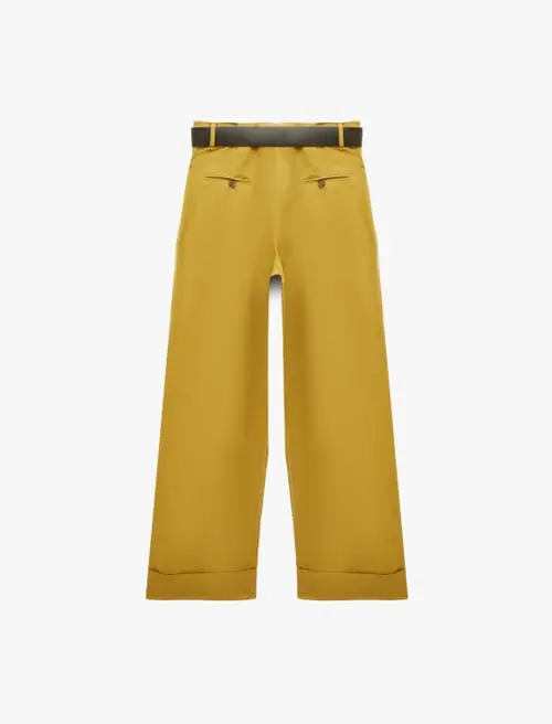 Koton High Rise Belted Straight Fit Linen Blend Tailored Pants