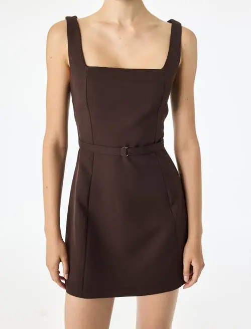 Koton Square Neck Sleeveless Belted Mini Dress