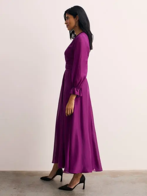 The Fold Sculpted Silk Wrap Midi Dress