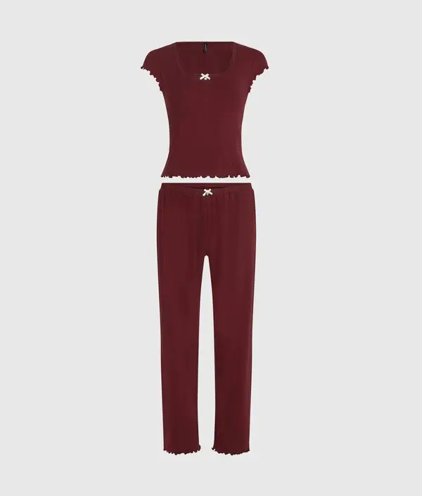 Karl Lagerfeld Autograph Pointelle Pajama Set - Windsor Wine