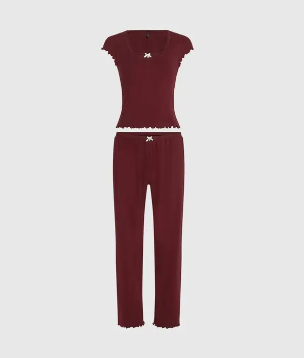 Karl Lagerfeld Autograph Pointelle Pajama Set - Windsor Wine