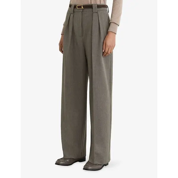 REISS Katya Pleated Wide-leg Woven Trousers