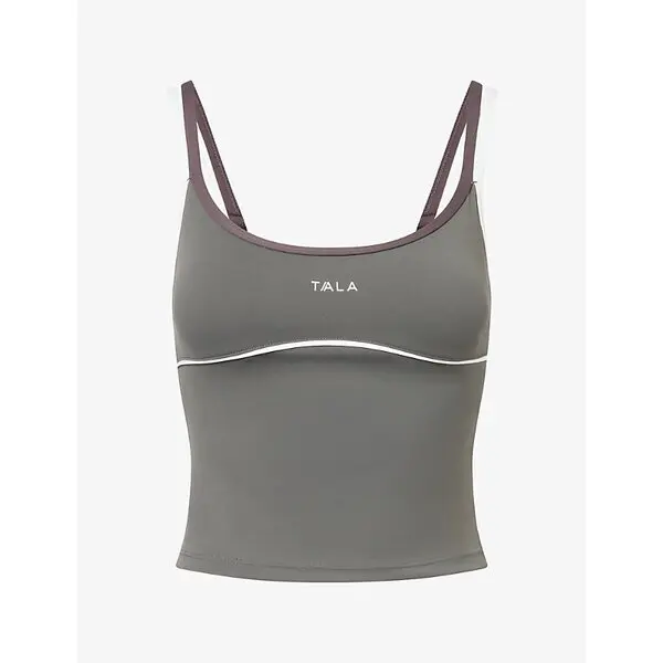 TALA Skinluxe Contrast-strap Jersey Vest Top - Dark Olive