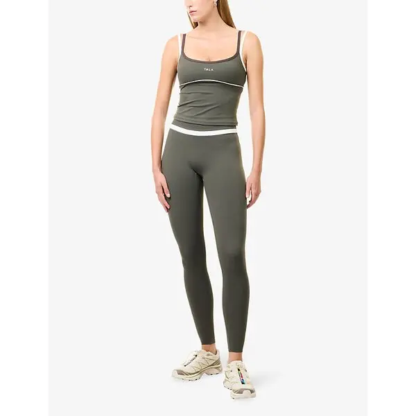 TALA Skinluxe Contrast-strap Jersey Vest Top - Dark Olive
