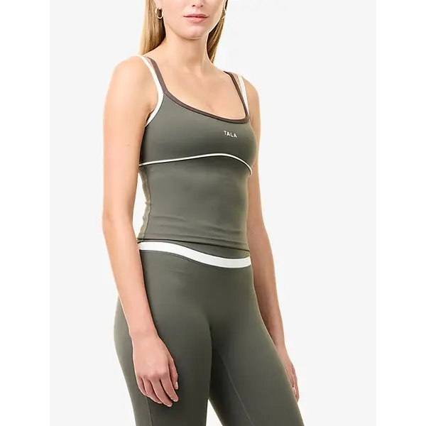 TALA Skinluxe Contrast-strap Jersey Vest Top - Dark Olive