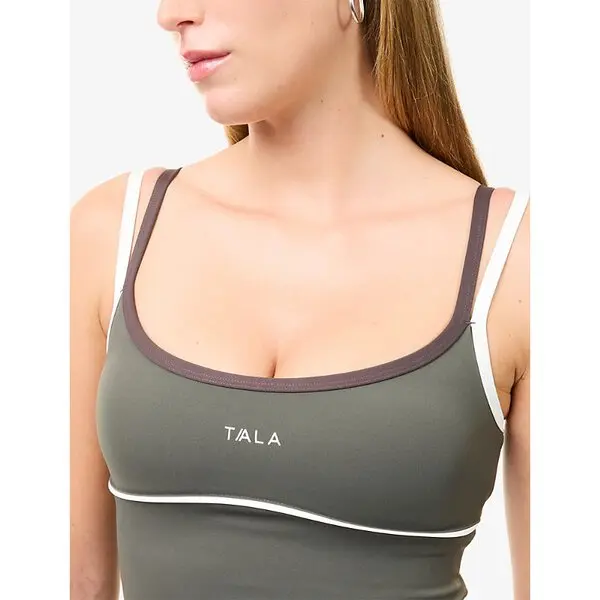 TALA Skinluxe Contrast-strap Jersey Vest Top - Dark Olive