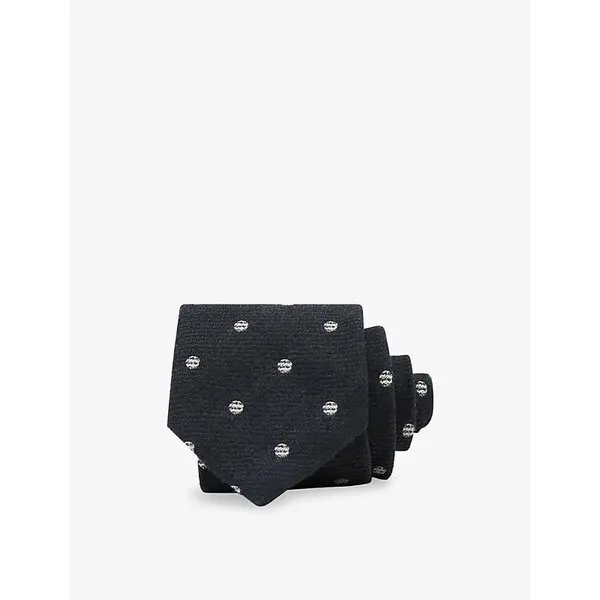 REISS Rocco Textured Polka-dot Wool-silk Tie - Navy