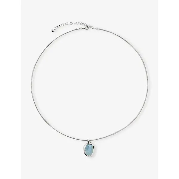Monica Vinader Odyssey Gemstone Pebbled Sterling And Aquamarine Chain Necklace - Silver