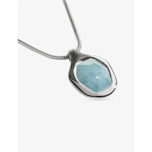 Monica Vinader Odyssey Gemstone Pebbled Sterling And Aquamarine Chain Necklace - Silver