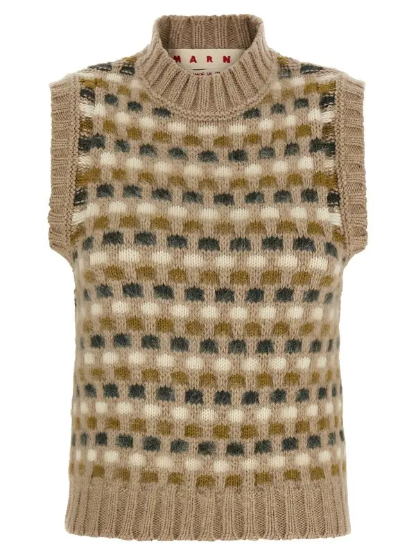 Marni Shetland Acquard Knit Vest - Cream