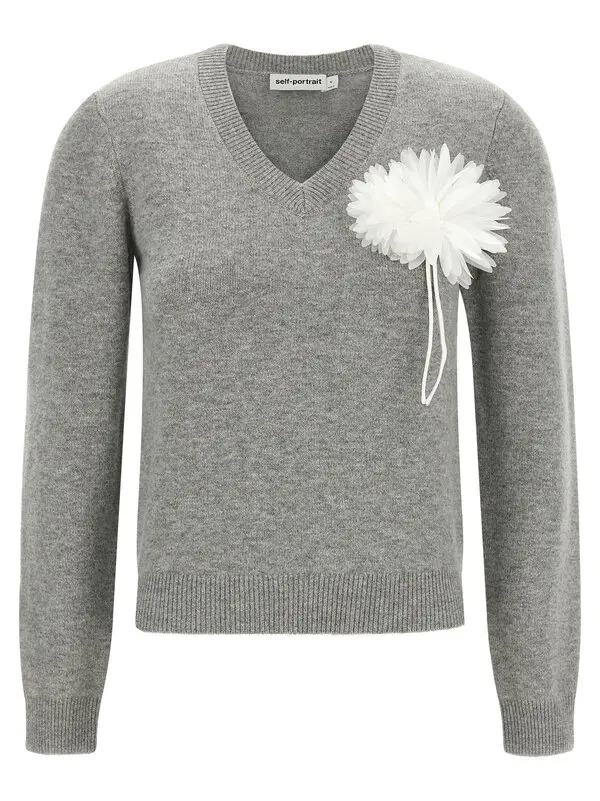 SELF-PORTRAIT Fiore Pin Sweater - Gray