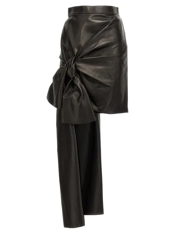 Alexander McQueen Maxi Bow Leather Skirt - Black