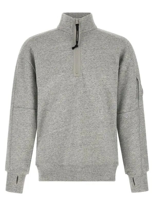 C.P. COMPANY Diagonal Raised Fleece Sweatshirt And Lens Detail - Gray