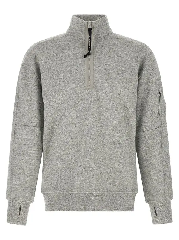C.P. COMPANY Diagonal Raised Fleece Sweatshirt And Lens Detail - Gray