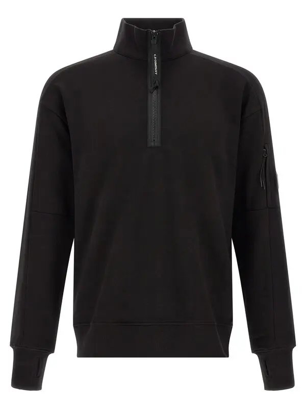 C.P. COMPANY Diagonal Raised Fleece Sweatshirt And Lens Detail - Black