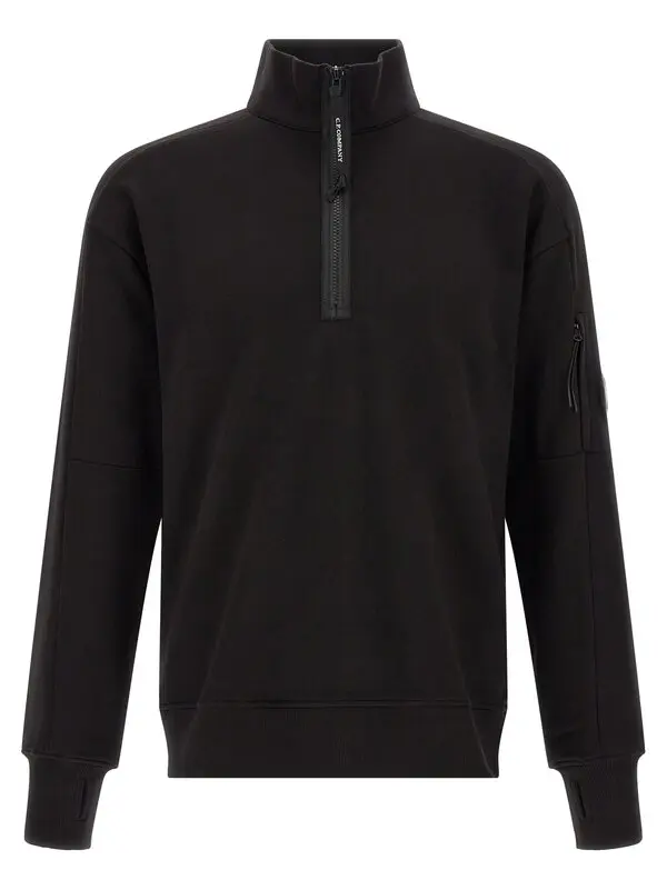 C.P. COMPANY Diagonal Raised Fleece Sweatshirt And Lens Detail - Black