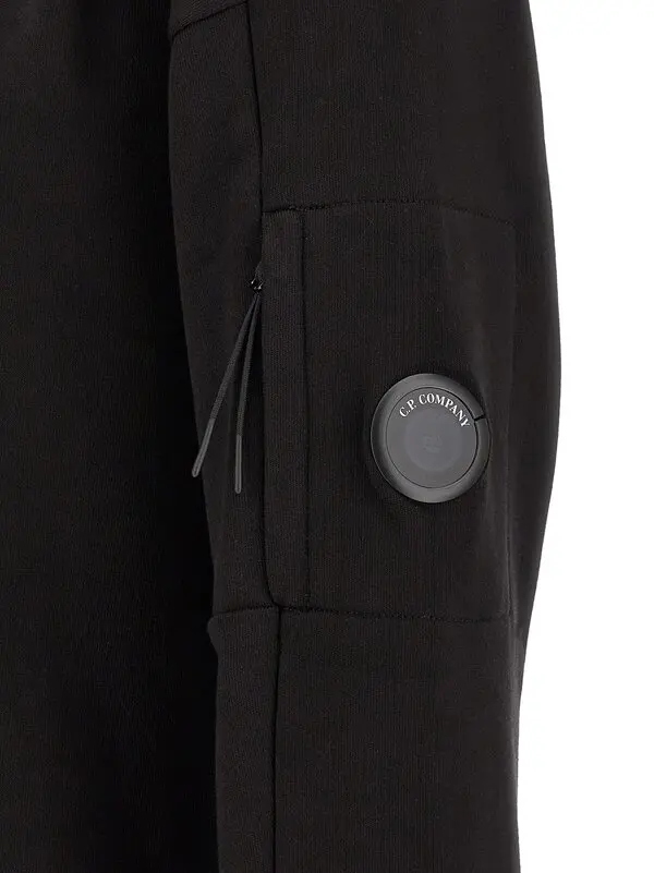 C.P. COMPANY Diagonal Raised Fleece Sweatshirt And Lens Detail - Black
