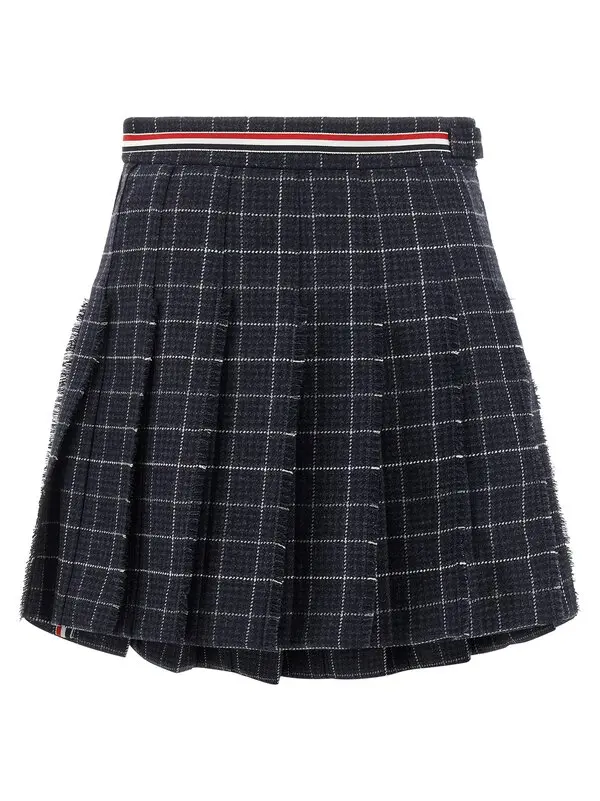 Thom Browne Rwb' Pleated Tweed Skirt - Blue