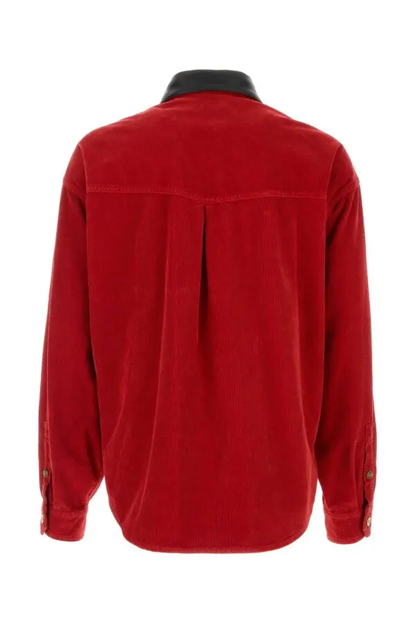 Versace Shirt Denim Garment-dyed Velvet Fabric With Leathe