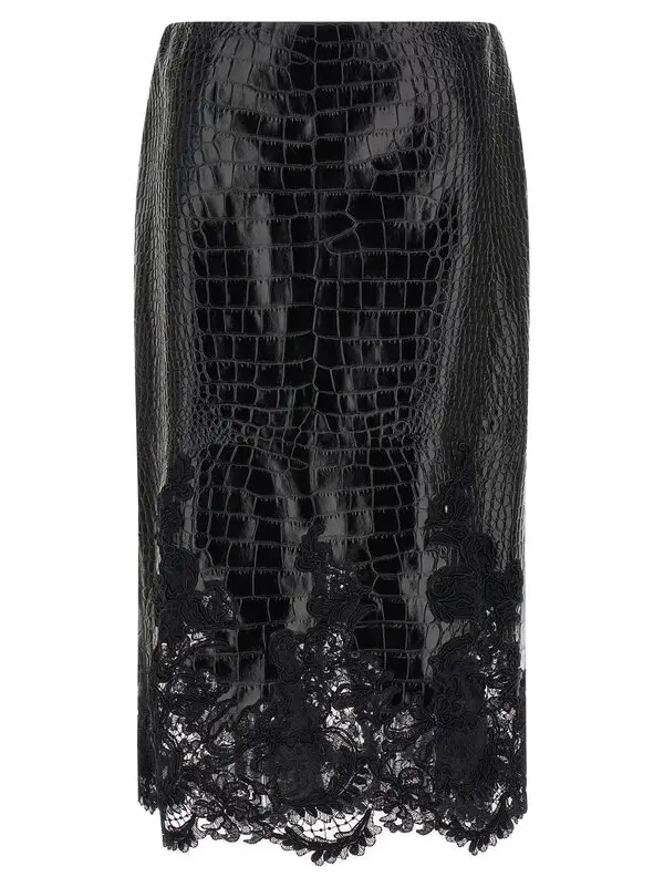 ERMANO SCERVINO Ermanno Scervino Coconut Print Sheath Skirt With Lace