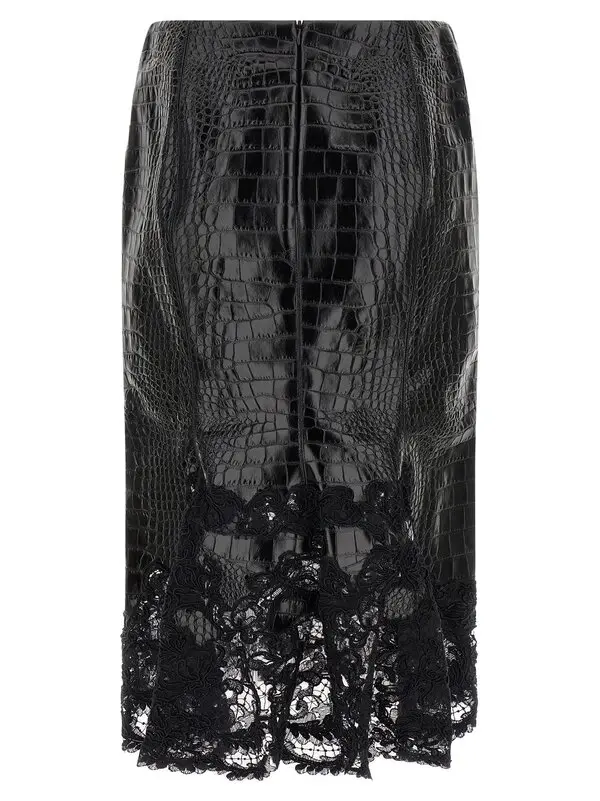 ERMANO SCERVINO Ermanno Scervino Coconut Print Sheath Skirt With Lace