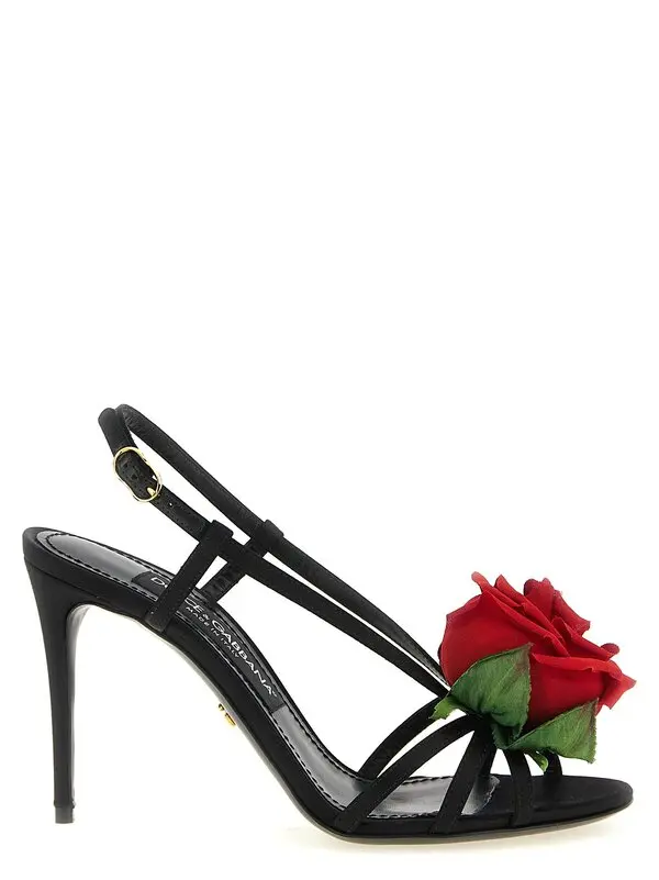 Dolce & Gabbana Satin Sandals With Flower - Black