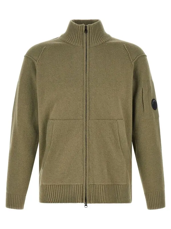 C.P. COMPANY Lambswool Grs' Cardigan With Lens Detail - Green
