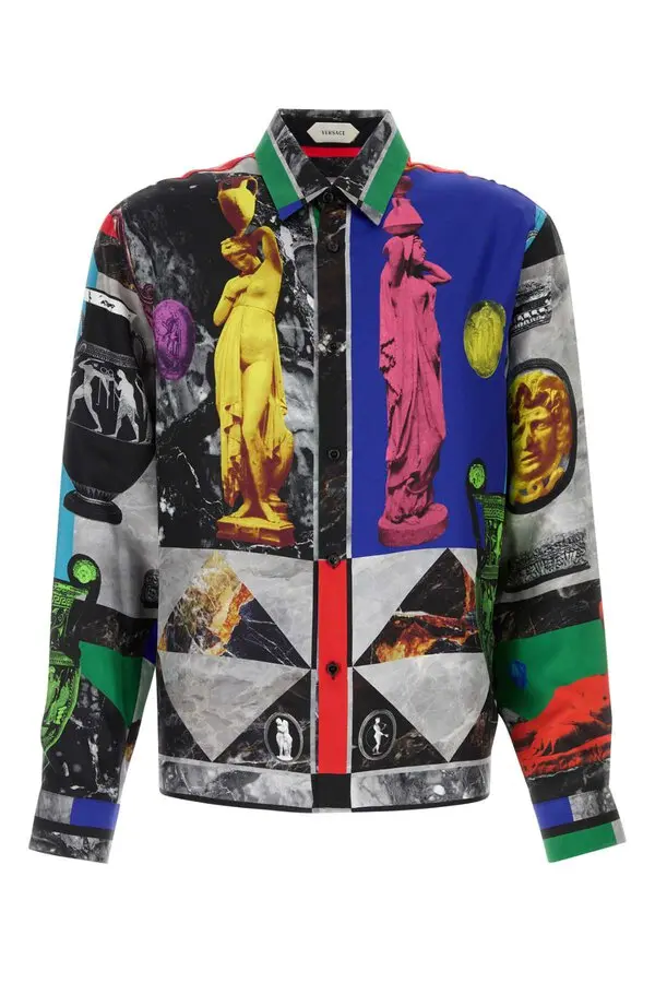 Versace Informal Shirt Silk Twill Print Geo Collage Foular - Multicolor