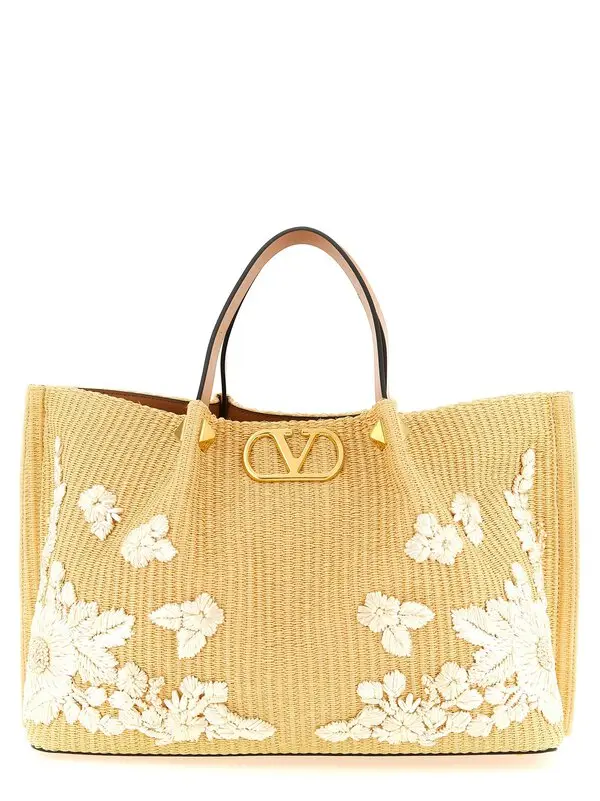 Valentino Garavani Shopping Medium Raffia - Cream